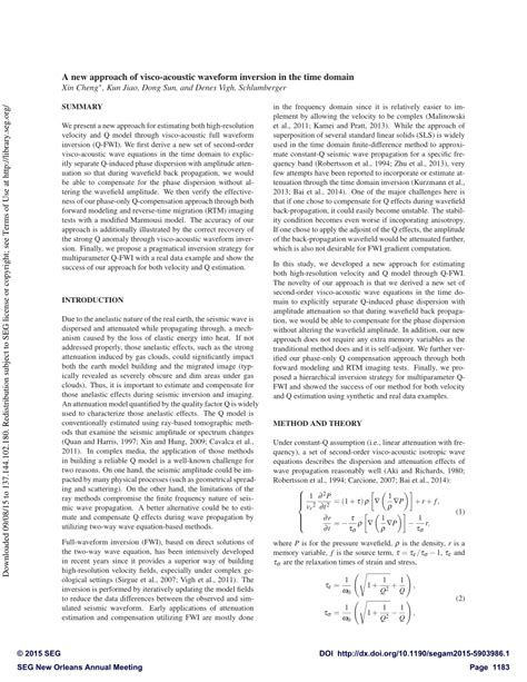 Pdf A New Approach Of Visco Acoustic Waveform Inversion In The Time