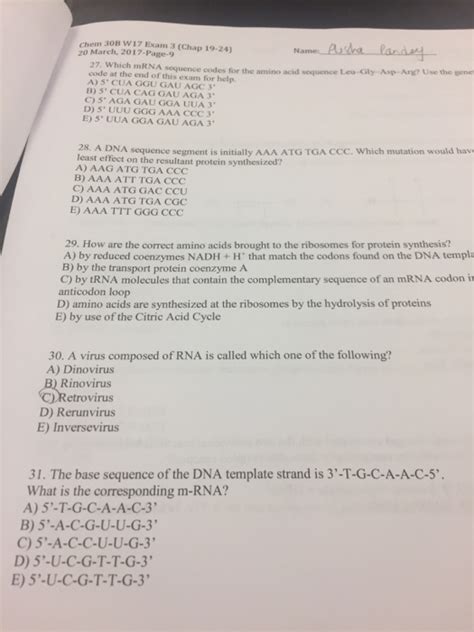 solved which mrna sequence codes for the amino acid seque