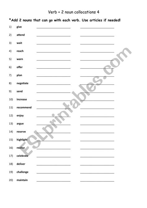 Verb 2 Noun Collocations 4 Esl Worksheet By Itfc2025