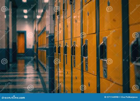 Yellow Lockers Arranged In A Corner Environment Royalty Free Stock