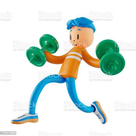 사람 만화 캐릭터 소년과 스포츠 개체를 가진 소녀 3d 그림입니다 피트니스 활동 행동 스포츠 경기에서 남자 건강한 개념입니다