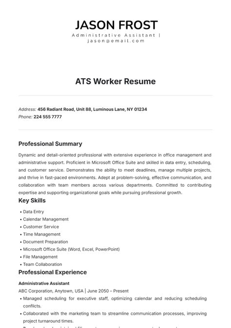 Free Ats Worker Resume Template To Edit Online