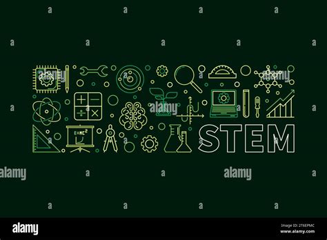 Stem Science Technology Engineering And Math Vector Horizontal Modern Green Banner Or