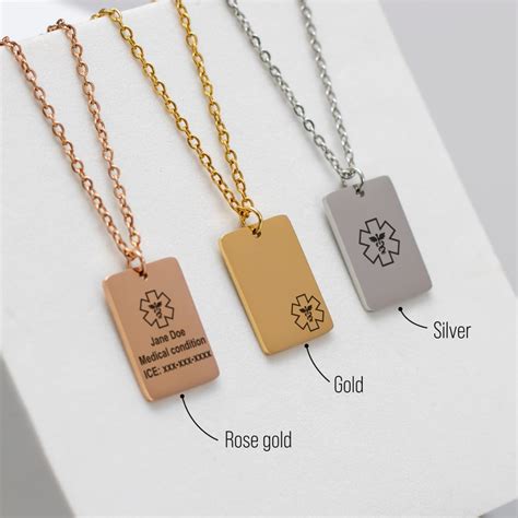 Medical Alert Necklace For Women Custom Life Saving Laser Engraved Id