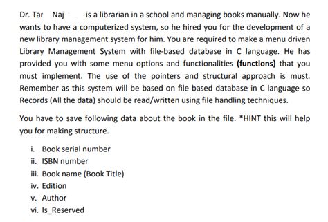 Solved Dr Tar Naj Is A Librarian In A School And Managing Chegg