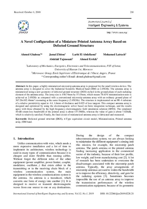 Pdf A Novel Configuration Of A Miniature Printed Antenna Array Based On Defected Ground Structure