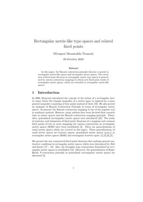 Pdf Rectangular Metric Like Type Spaces And Related Fixed Points