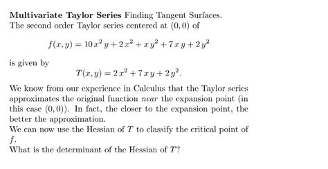 Solved Multivariate Taylor Series Finding Tangent Surfaces