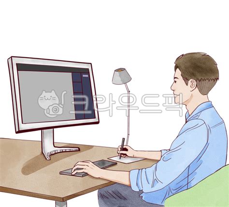 남자 재택근무 컴퓨터 업무 비대면 사진이미지일러스트캘리그라피 52saseyou작가