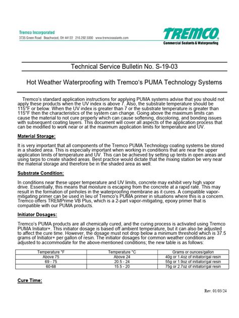 Technical Bulletin S 19 03 Hot Weather Waterproofing Puma Technology
