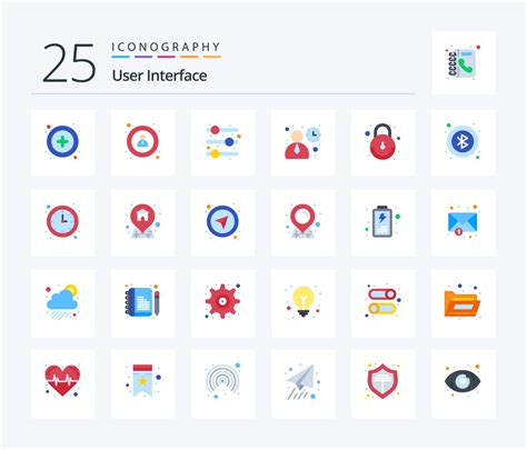 User Interface 25 Flat Color Icon Pack Including User Bluetooth Interface User Interface
