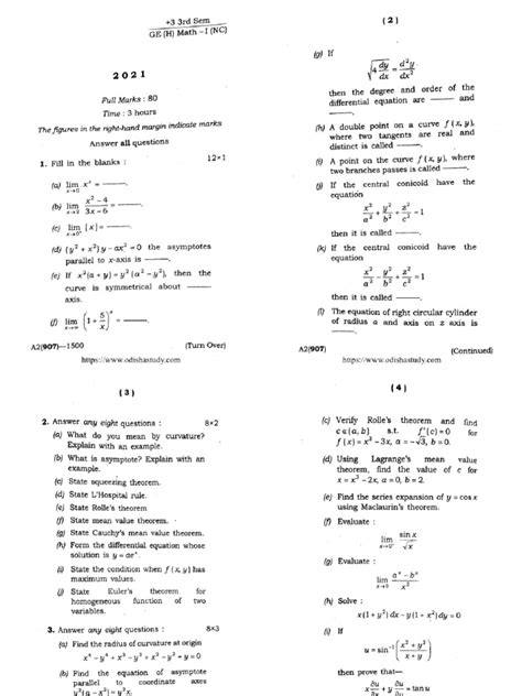 3 Sem Ge H Math 1 Nc 2021 Pdf