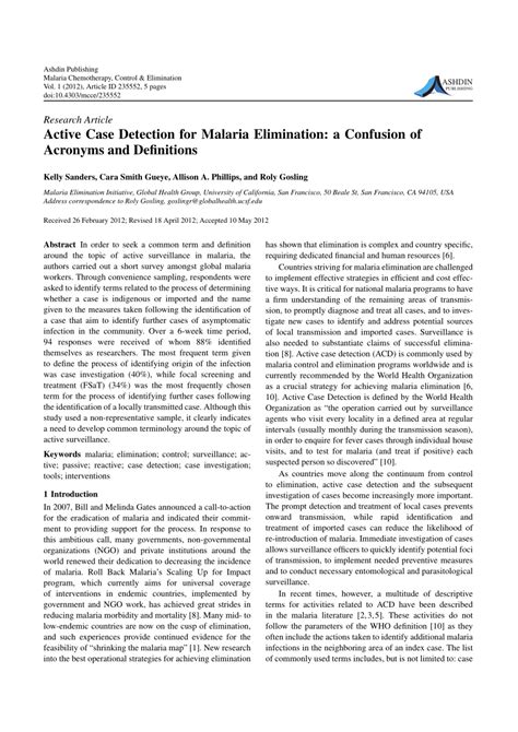 Pdf Active Case Detection For Malaria Elimination A Confusion Of