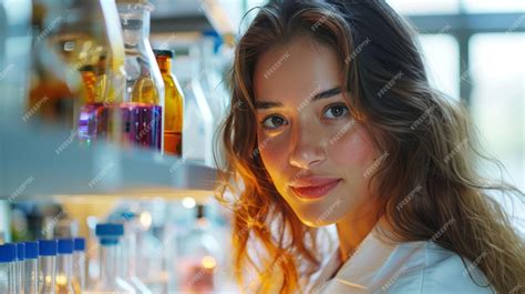 Premium Photo Woman In Chemistry Lab Synthesizing New Compounds