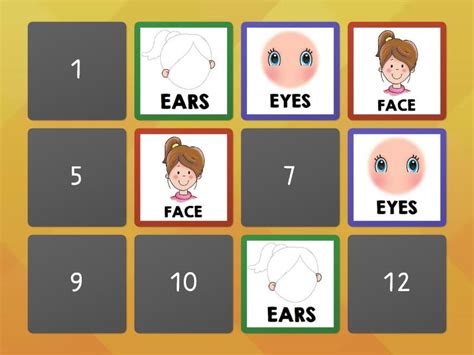 Parts Of The Face Memory Game Matching Pairs