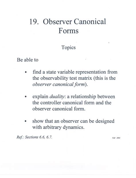 Observer Canonical Forms Systems Analysis Techniques Ecse 6400 Docsity