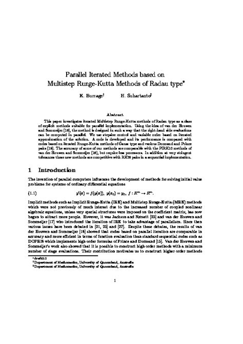 Pdf Parallel Iterated Methods Based On Multistep Runge Kutta Methods