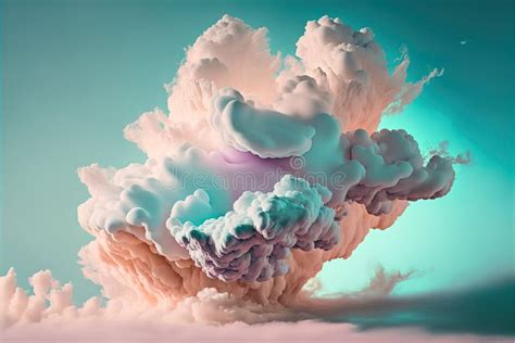 A Cloud Of White And Blue Is Floating In The Air With A Blue Sky Background And A Pink Cloud