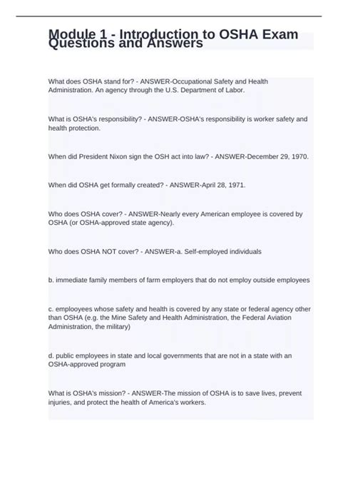 Module 1 Introduction To Osha Exam Questions And Answers Module 1