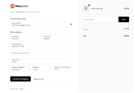 woocommerce checkout like shopify woolentor