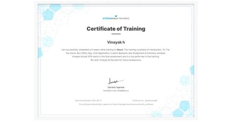 vinayak h on linkedin successfully completed the react training from internshala trainings