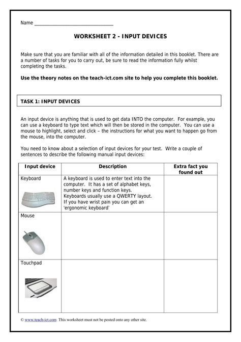 WORKSHEET 2 INPUT DEVICES Teach ICT