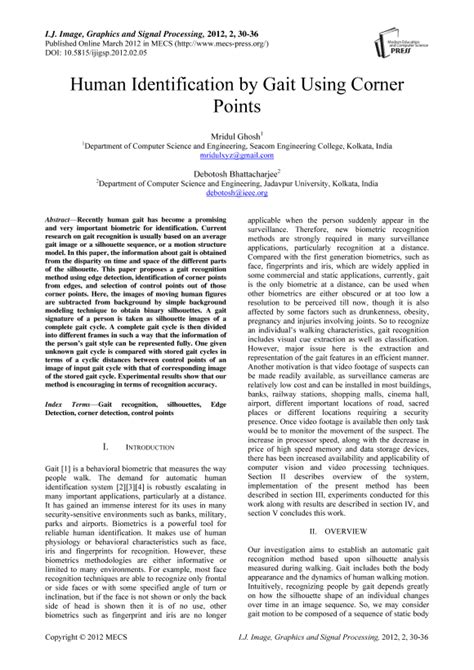 Human Identification By Gait Using Corner Points Ijigsp