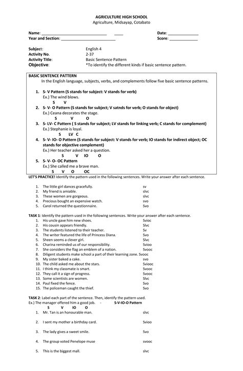 37 Basic Sentence Pattern Docx