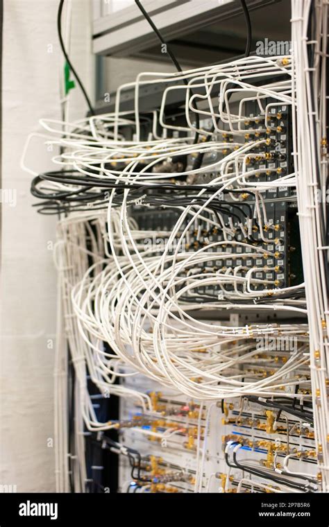 electronic signal processing devices in a science lab many connected