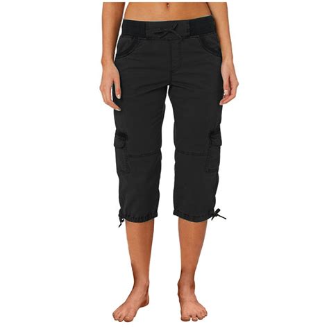 Shomport Womens Elastic High Waisted Cargo Capri Pants Loose Size