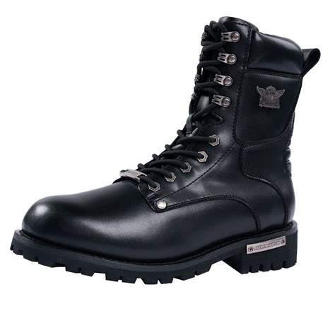 Mens Side Zipper Leather Motorcycle Boots