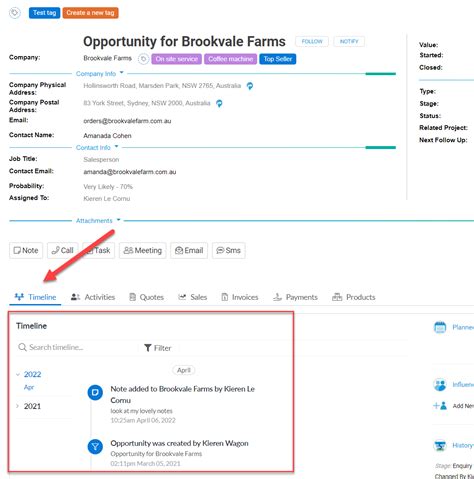 Crm Timeline General Help Tall Emu Crm Myob Crm Australia