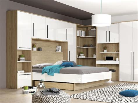 Lit Pont 160 X 200 Cm Avec Rangements En Naturel Et Blanc En France