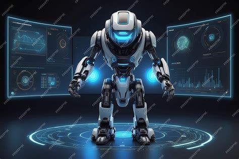 Premium Photo Machine Learning Concept 3d Rendering Robot With Education Hud Interface