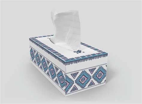 جعبه دستمال کاغذی طرح سنتی آبی گرافیک با طعم تربچه