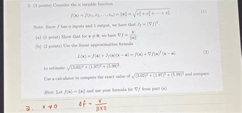solved 2 3 points consider the n variable function to