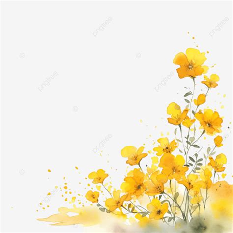 노란색 스플래시 수채화 꽃 테두리 봄 식물의 장식 Png 일러스트 및 이미지 에 대한 무료 다운로드 Pngtree