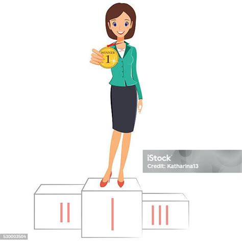 여성 사업가 우승자 서 있는 연단이 있다 성공 콘 1에 대한 스톡 벡터 아트 및 기타 이미지 1 1위 Championship Istock