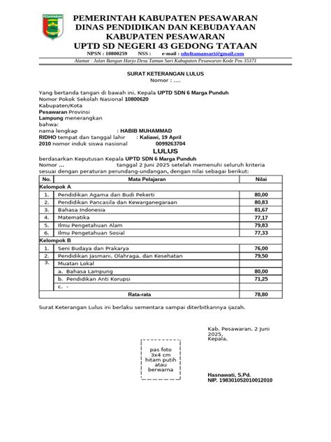 Contoh Skl Sd Kurikulum 2013 1 Pdf