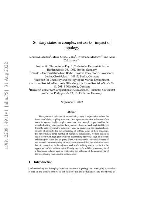 Pdf Solitary States In Complex Networks Impact Of Topology