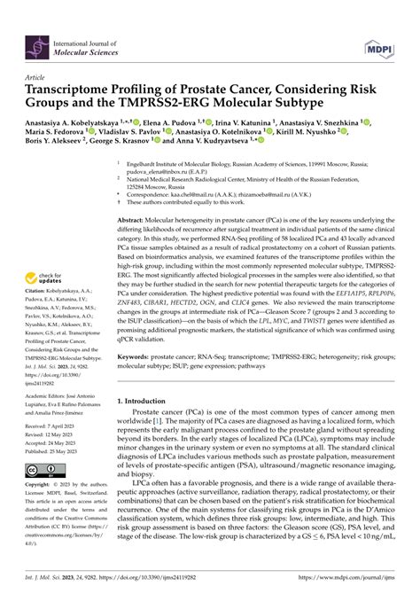 Pdf Transcriptome Profiling Of Prostate Cancer Considering Risk Groups And The Tmprss2 Erg