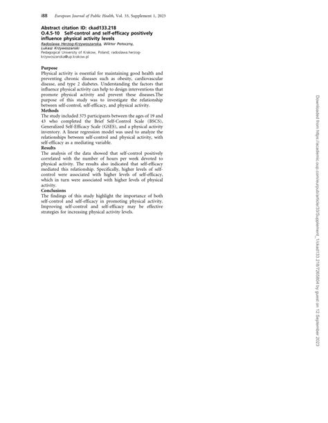 Pdf O 4 5 10 Self Control And Self Efficacy Positively Influence Physical Activity Levels