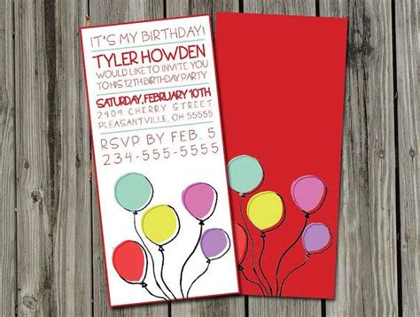 Printable Diy Birthday Invitation With Hand Drawn Balloons 35x75