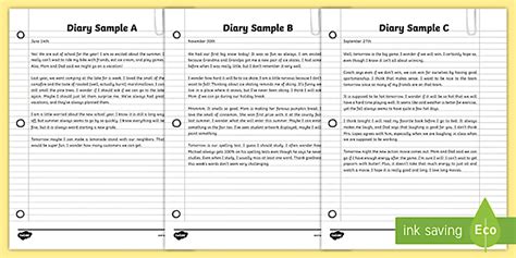 Mentor Texts Diary Entry Writing Samples For 3rd 5th Grade
