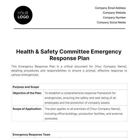 Health And Safety Committee Emergency Response Plan Template Edit Online And Download Example