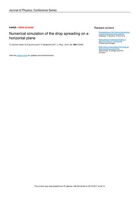 Pdf Numerical Simulation Of The Drop Spreading On A Horizontal Plane