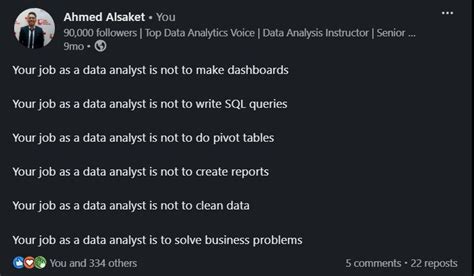 Ahmed Alsaket On Linkedin Your Job As A Data Analyst Its Not About