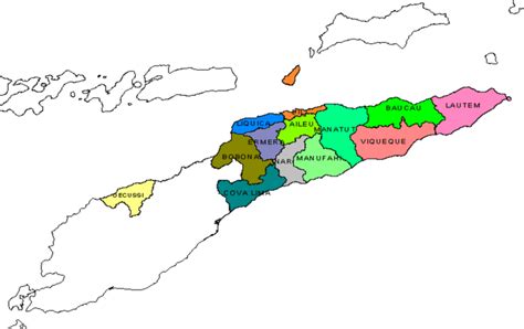 Map Of Timor Leste Showing Its 13 Districts White Areas Are Indonesian