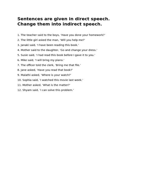 Assignment On Direct And Indirect Speech Class 7 Pdf