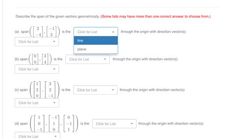 solved determine if the sets of vectors below are linearly